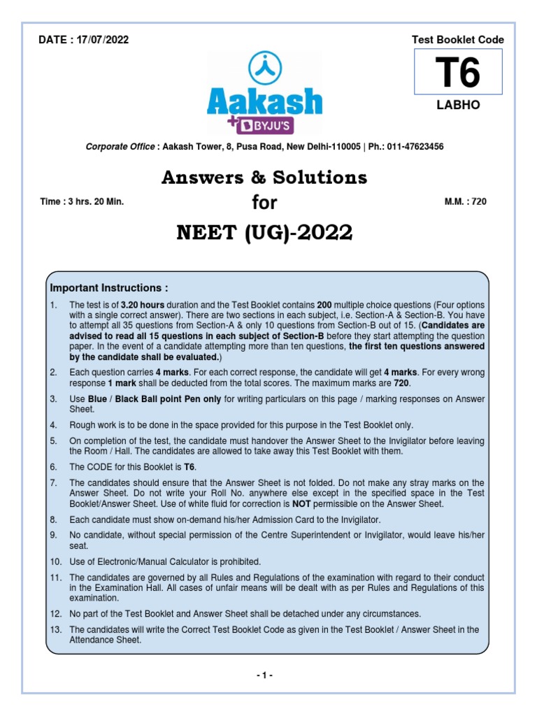 Code t6 Labho Qs Ans Solution Neet 2022 | PDF | Aromaticity | Gases