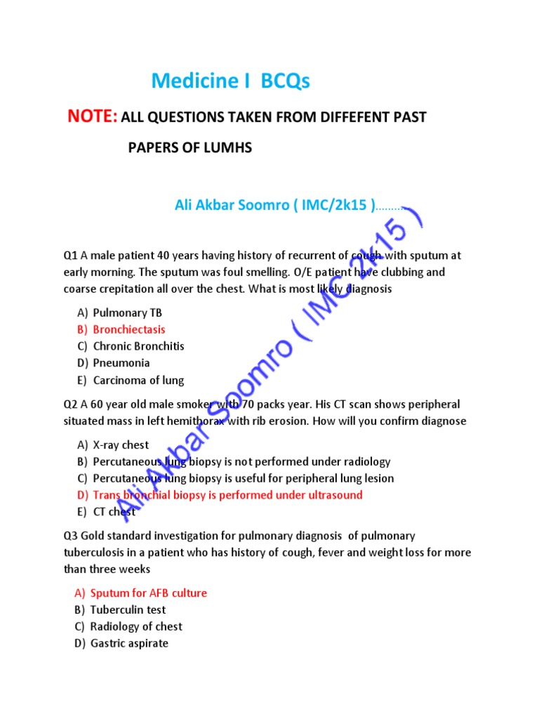 Medicine I Past BCQs | PDF | Pneumonia | Heart