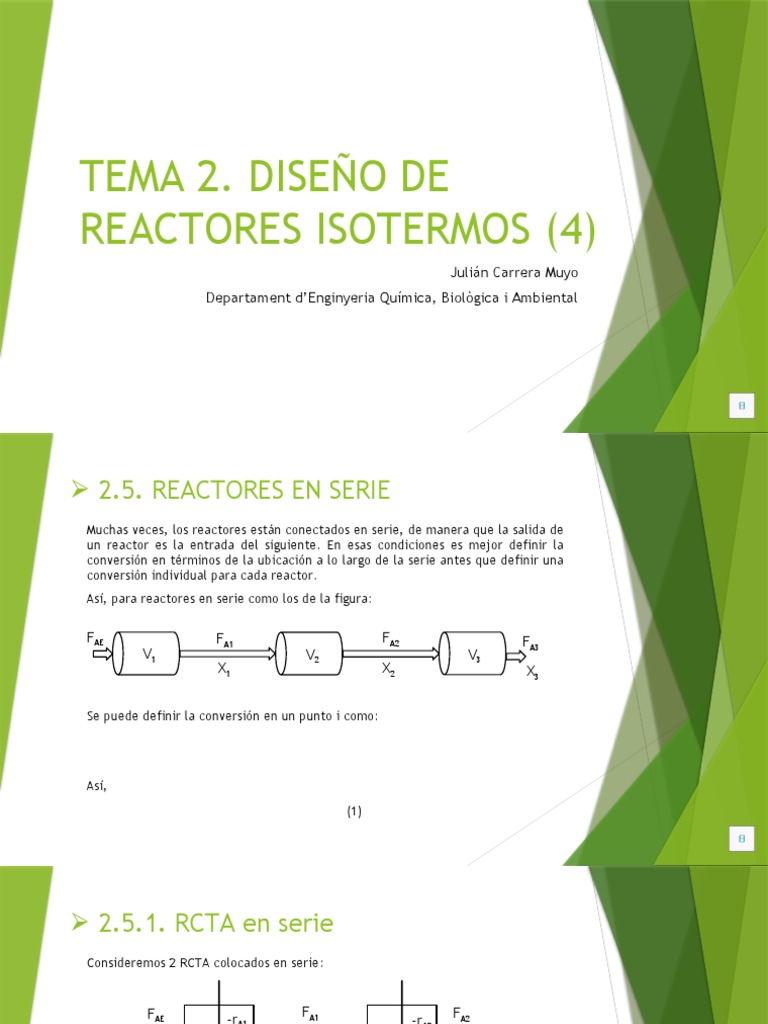 Tema 2. Diseño de Reactores Isotermos | PDF | Reactor Quimico | Velocidad de reacción