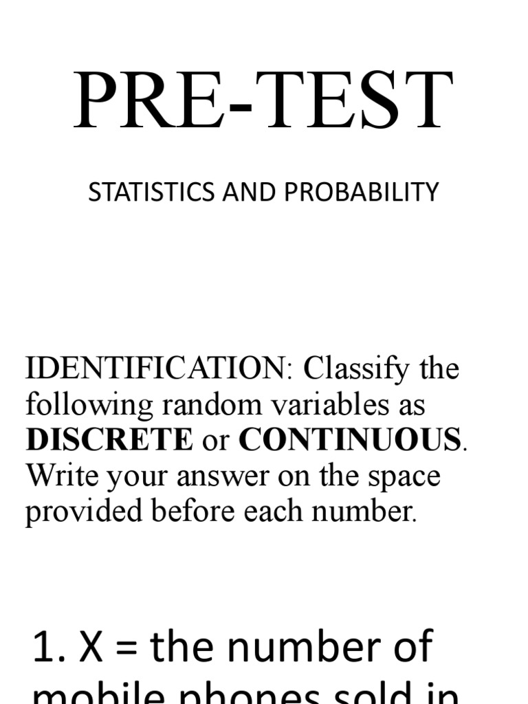 PRE-TEST Stats and Prob | PDF | Sampling (Statistics) | Probability ...