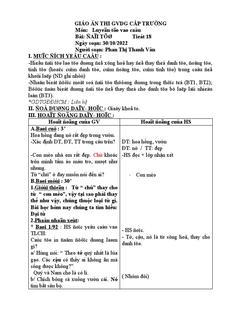 GIÁO ÁN THI GVDG CẤP TRƯỜNG | PDF