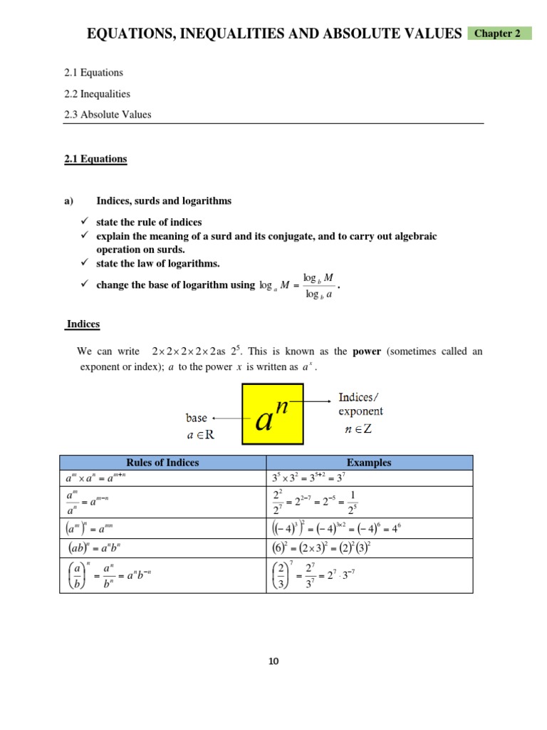 Chapter 2 Pdf Logarithm Quadratic Equation