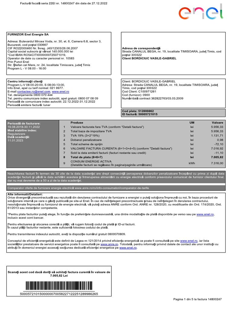 Factura ENEL nr-22EI14800247 27.12.2022 | PDF