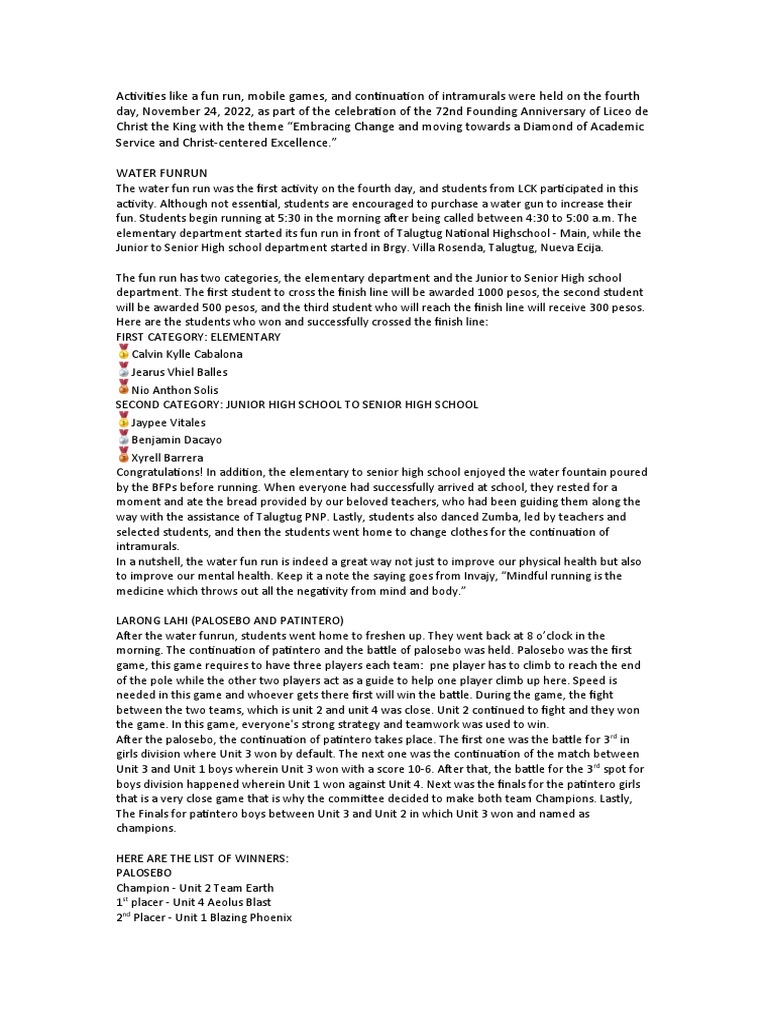 Intramurals Sports Article Day 4 | PDF