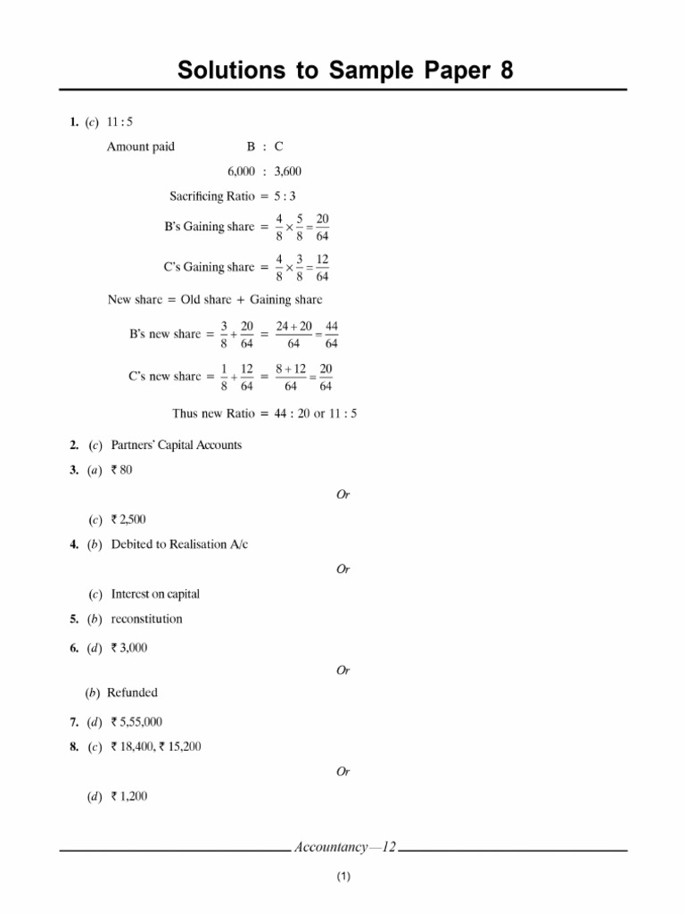 Cbse cl12 Ead Accountancy Answers To Paper 8 | PDF