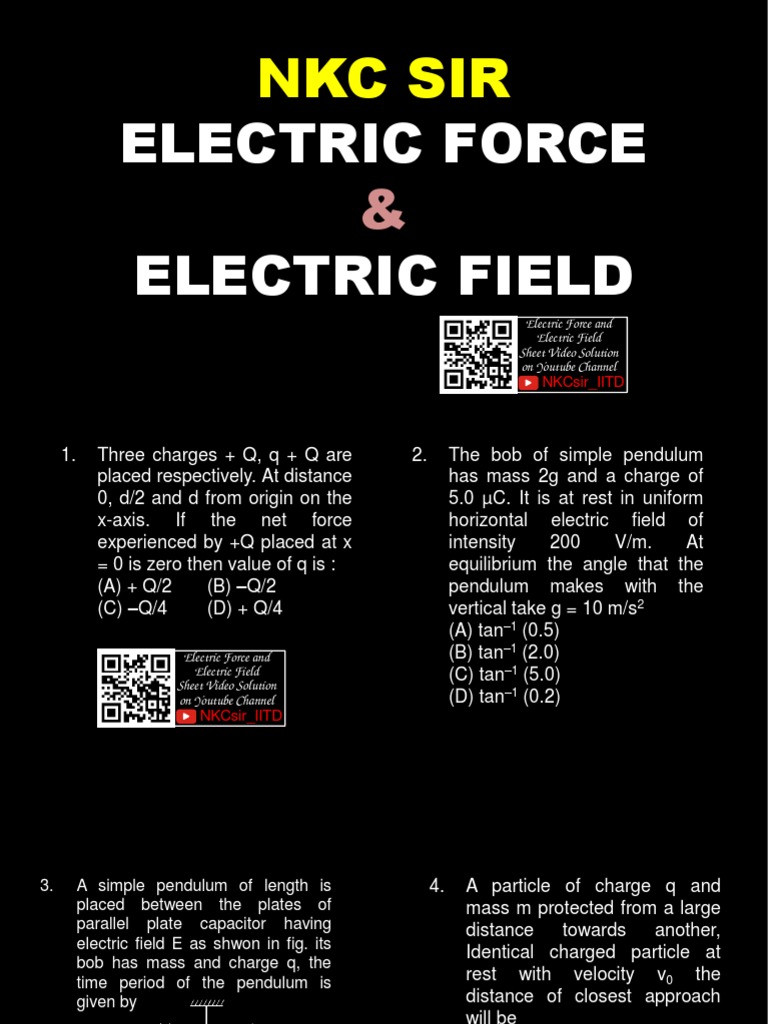NKC SIR ELECTRIC FORCE & ELECTRIC FIELD SHEET VIDEO SOLUTION | PDF ...