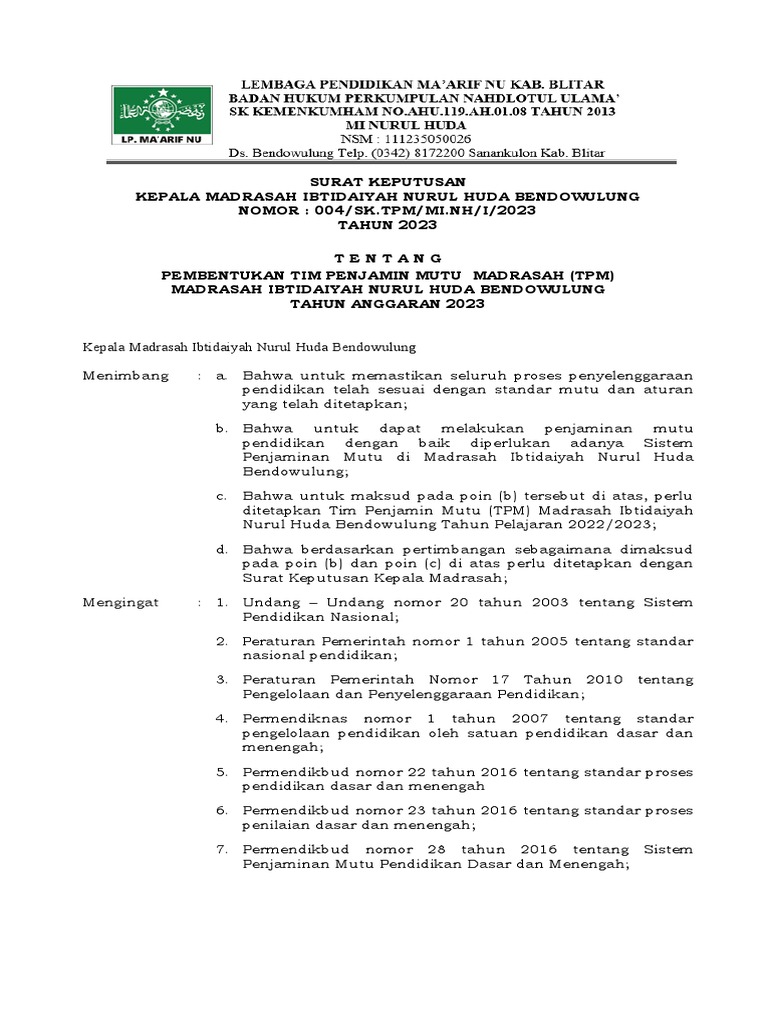SK TPM Mi Nurul Huda 2023 | PDF
