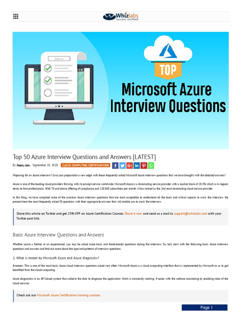Azure Interview Questions PDF | PDF | Cloud Computing | Microsoft Azure