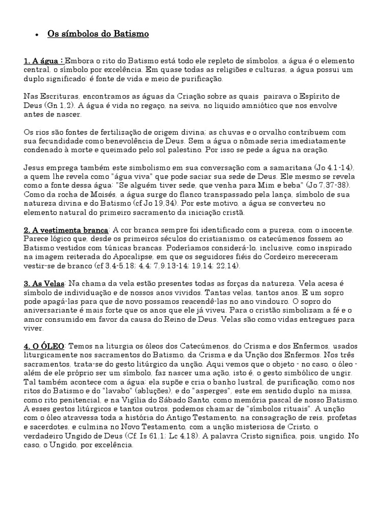 Os Símbolos Do Batismo - Doc Versão 1 | PDF | Batismo | Liturgia