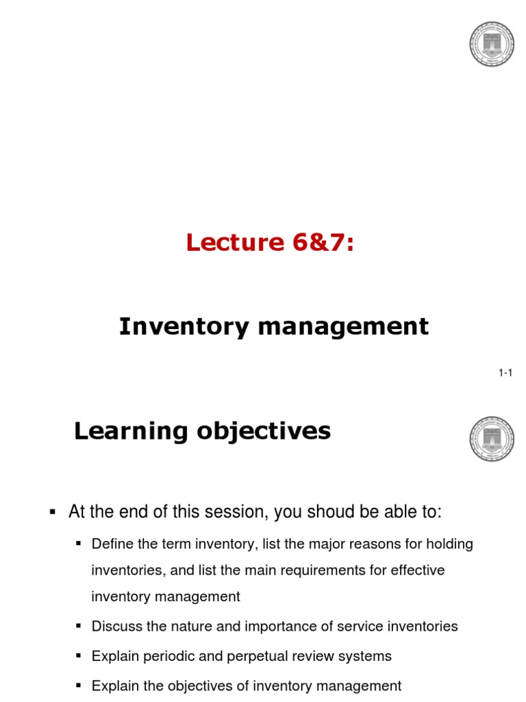 Lecture 6 7 Inventory Management Pdf Inventory Business Process