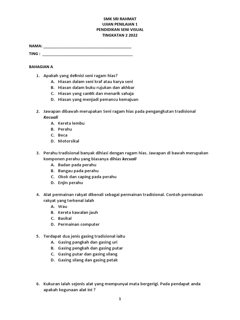 Ujian PSV Ting 2 | PDF