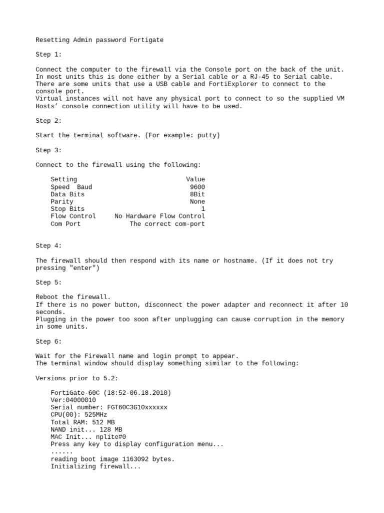 Reset Fortigate Password | PDF | Booting | Office Equipment