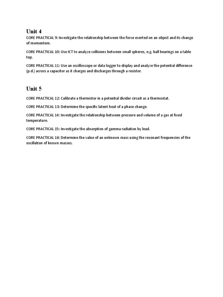Core Practicals in Unit 4 and 5 | PDF