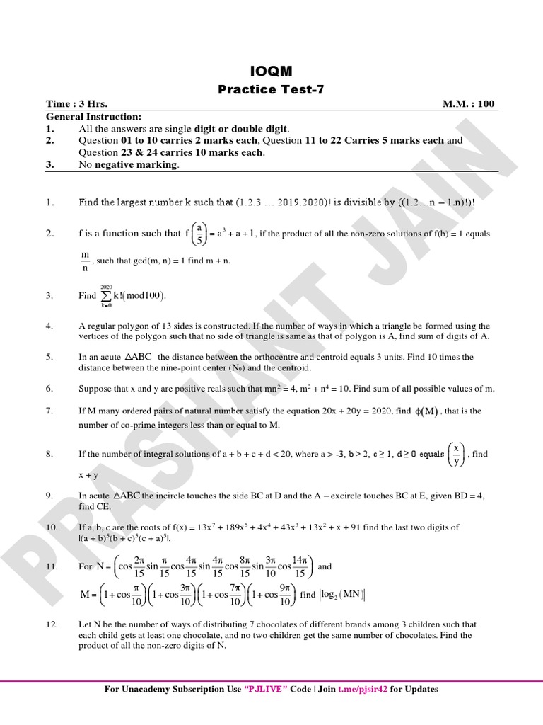 IOQM 2022 Practice Test-07 | PDF | Triangle | Mathematics