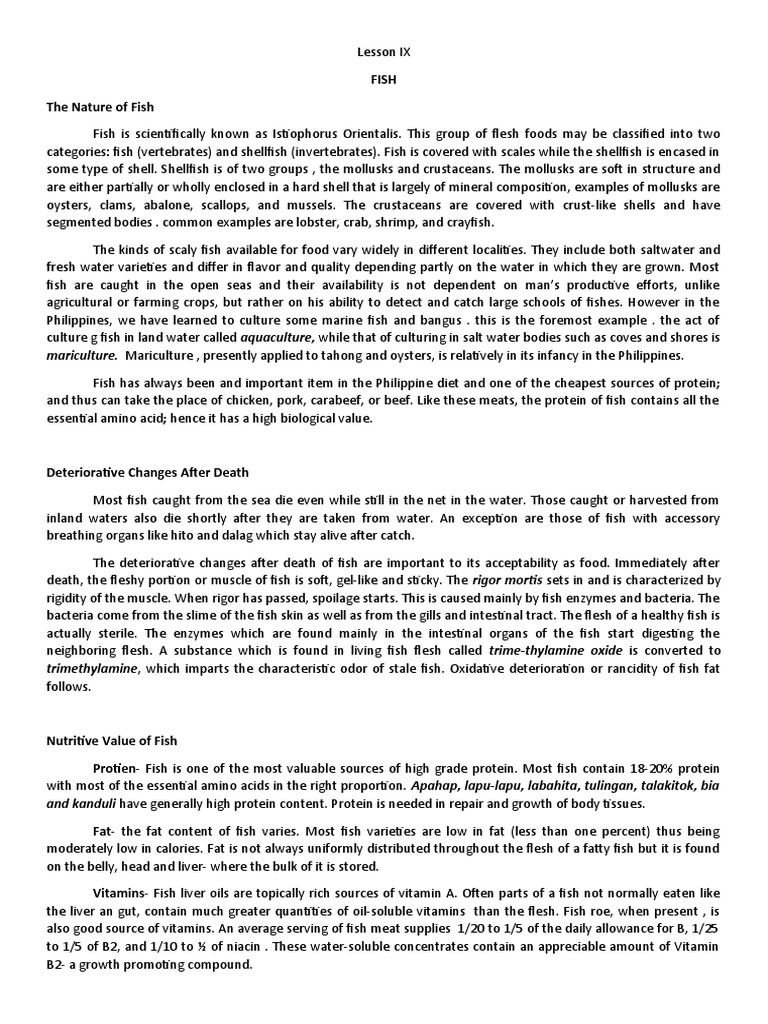 Lesson IX Fish | PDF | Fish | Cooking