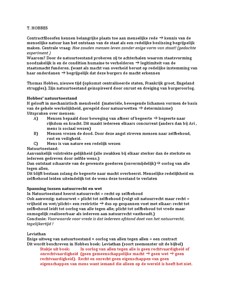 Hobbes Samenvatting | PDF