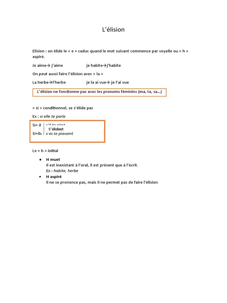 L élision Pdf