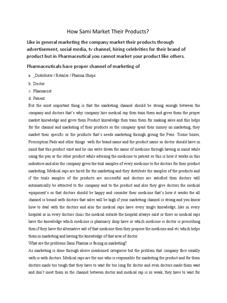 Addressing the Marketing Challenges Faced by Sami Pharma: Improving ...