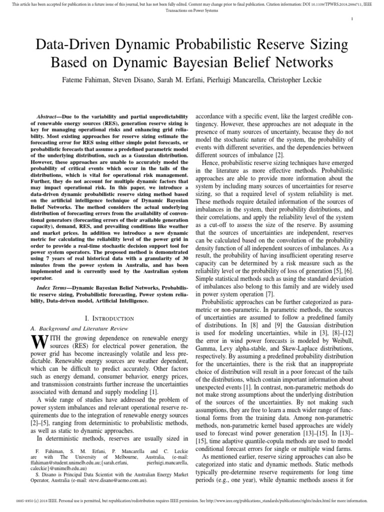10 1109@TPWRS 2018 2884711 | PDF | Bayesian Network | Forecasting