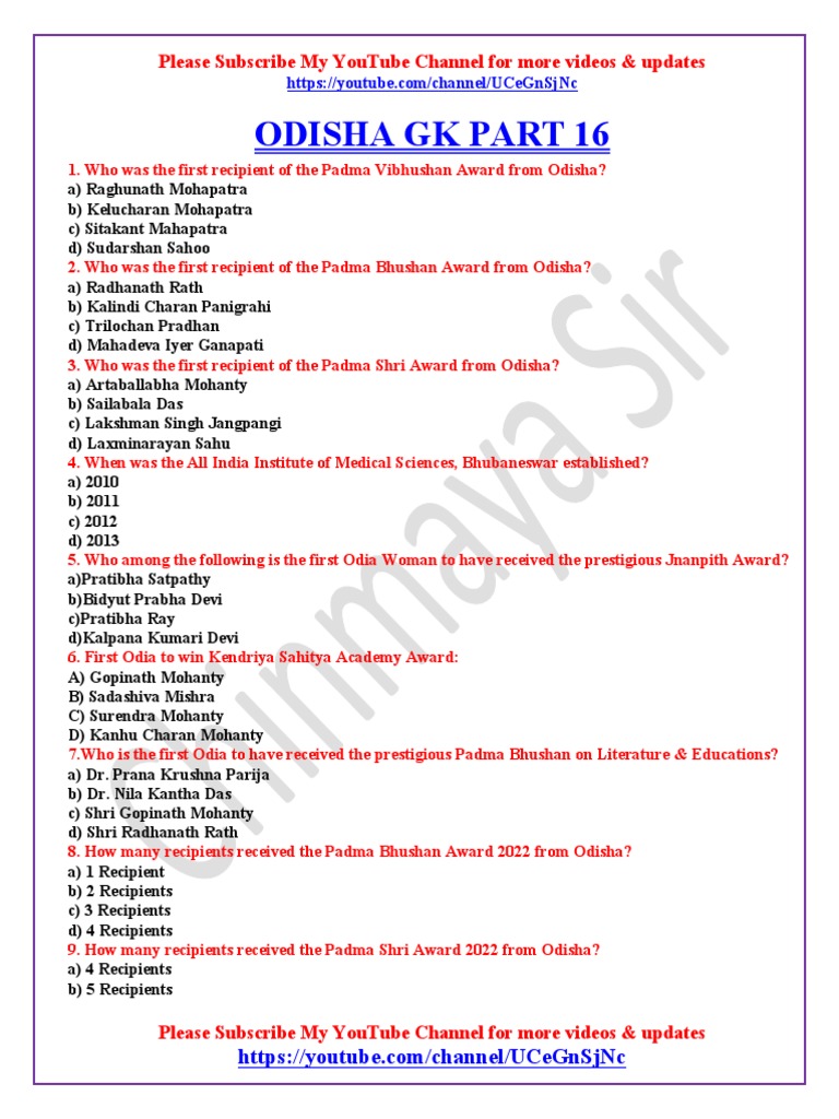 Odisha GK Part 16 | PDF