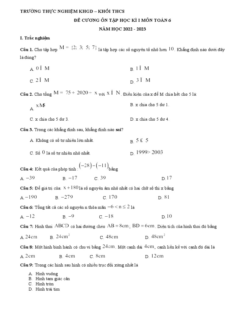 De Cuong Toan 6 HKI - nh22.23 | PDF