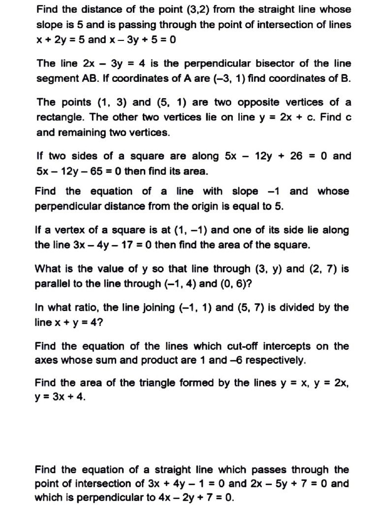 Maths Test Straight Lines - Unlocked | PDF