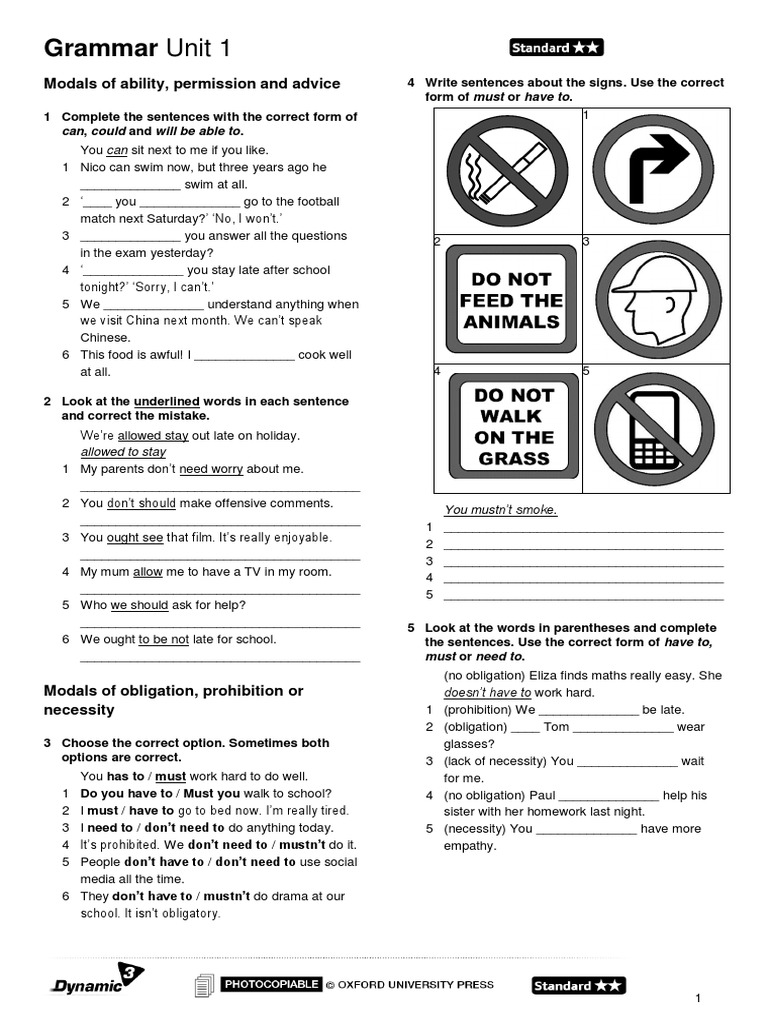 Grammar Unit 1: Modals of Ability, Permission and Advice | PDF | Empathy