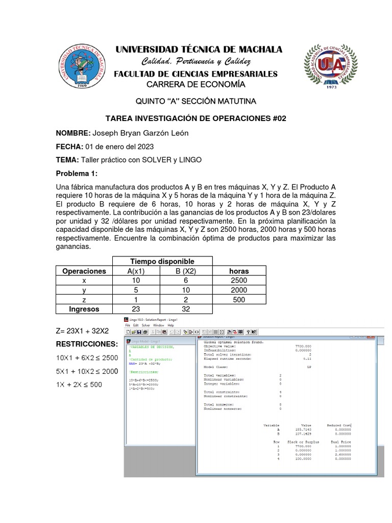 Tarea Con Solver y Lingo | PDF