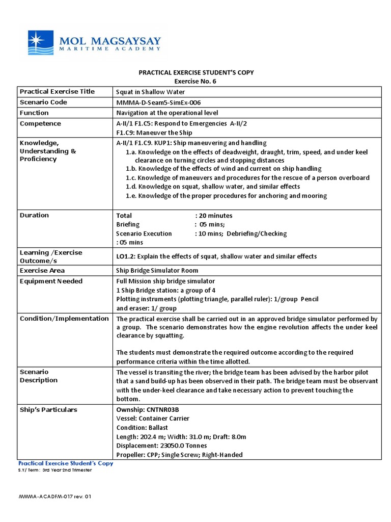 LAZO - MMMA-D-SEAM5-Ex 006 Squat in Shallow Water (Student's Copy) | PDF | Ships | Shipping