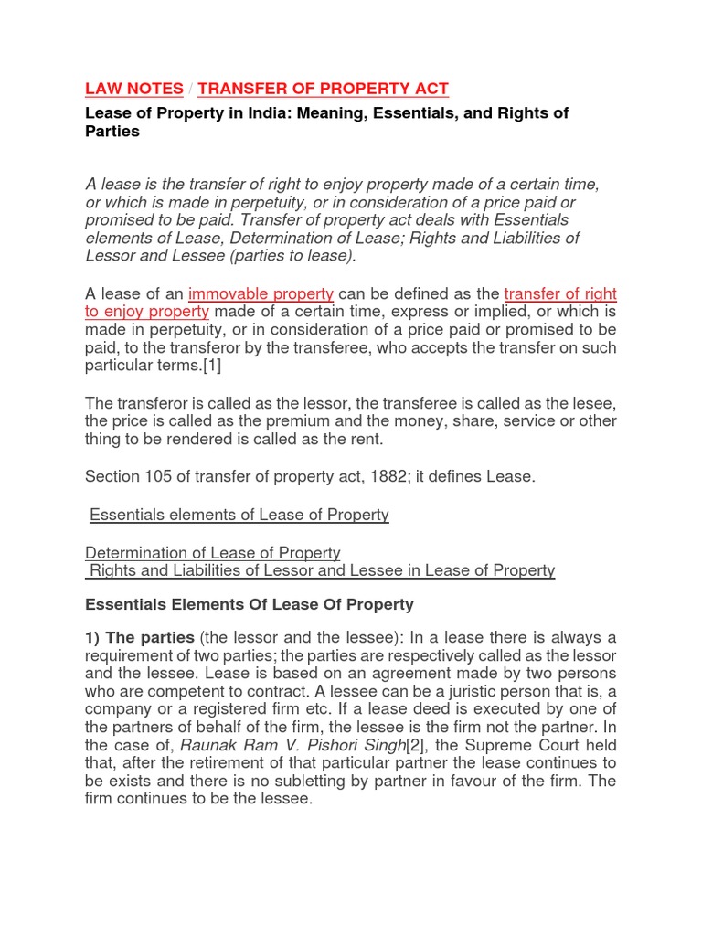 Lease Rights of Lessee - Law Notes | PDF | Lease | Leasehold Estate
