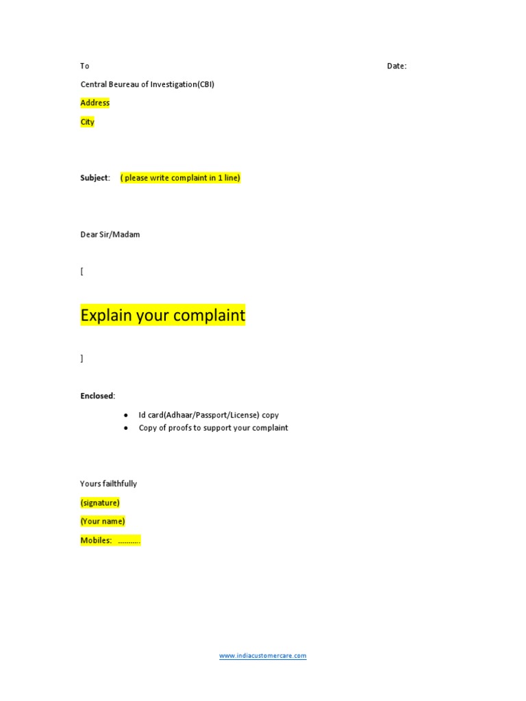 Cbi Complaint Format | PDF