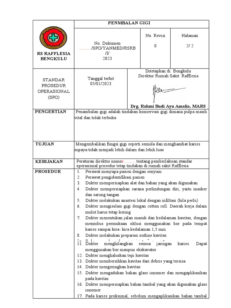 Sop Penambalan Gigi | PDF