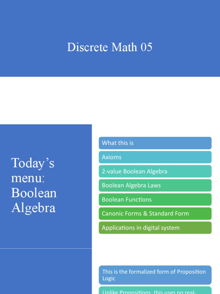 Discrete Math 05 | PDF | Boolean Algebra | Teaching Mathematics