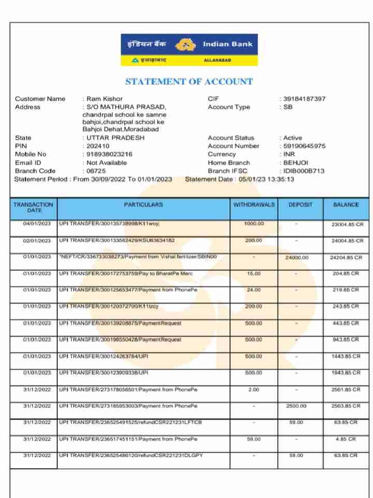 Bank Statmant | PDF