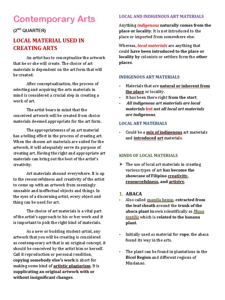 Contemporary Arts 2nd Quarter Reviewer | PDF | Coconut
