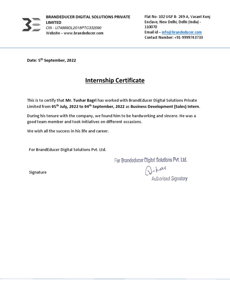 Internship Certificate | PDF