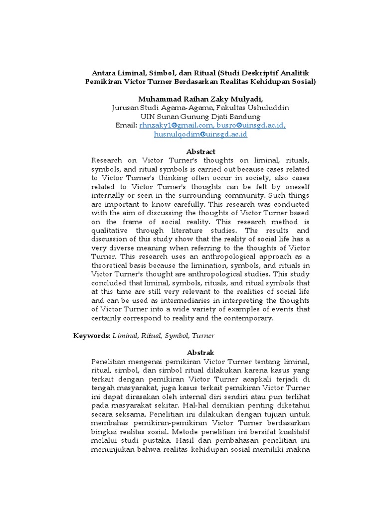 Antara Liminal, Simbol, Dan Ritual Studi Deskriptif Analitik Pemikiran ...