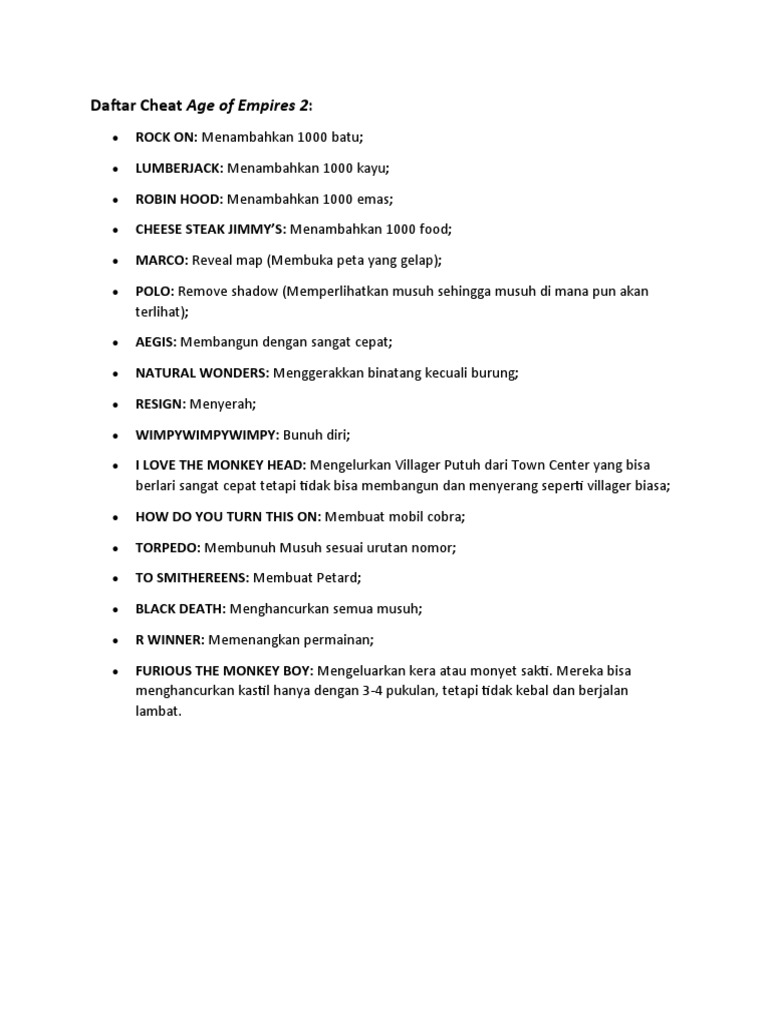 Daftar Cheat AoE2 | PDF