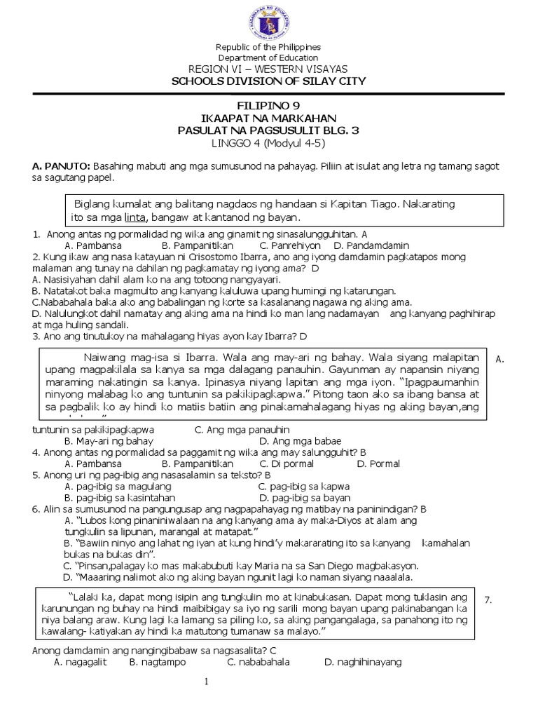 Pabalate Fil9 Q4 PP3 PAGSUSULIT | PDF