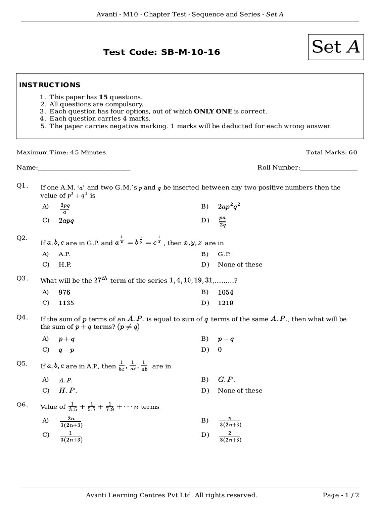 Question Paper | PDF | Mathematics | Elementary Mathematics