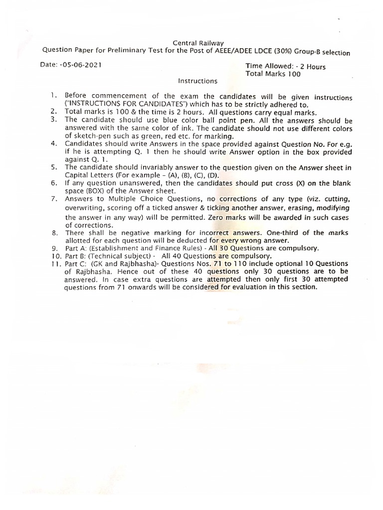 Aeee Adee Solved Question Paper by PK 05-06-2021 | PDF