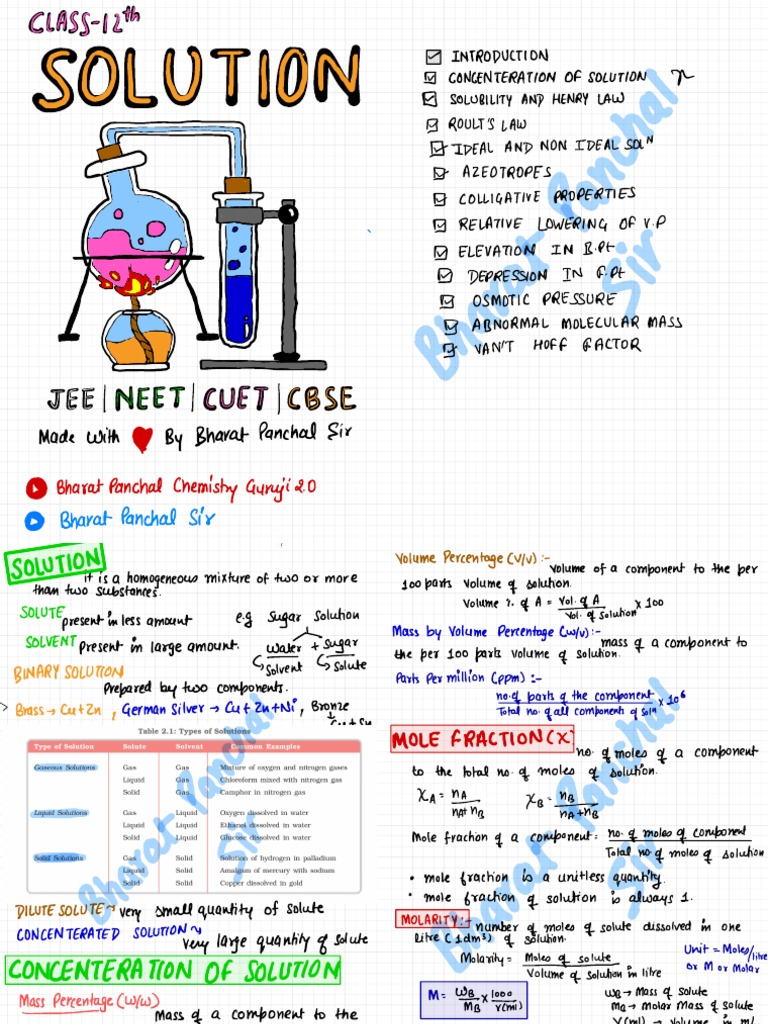 Solution Digital Notes by Bharat Sir | PDF | Solubility | Concentration
