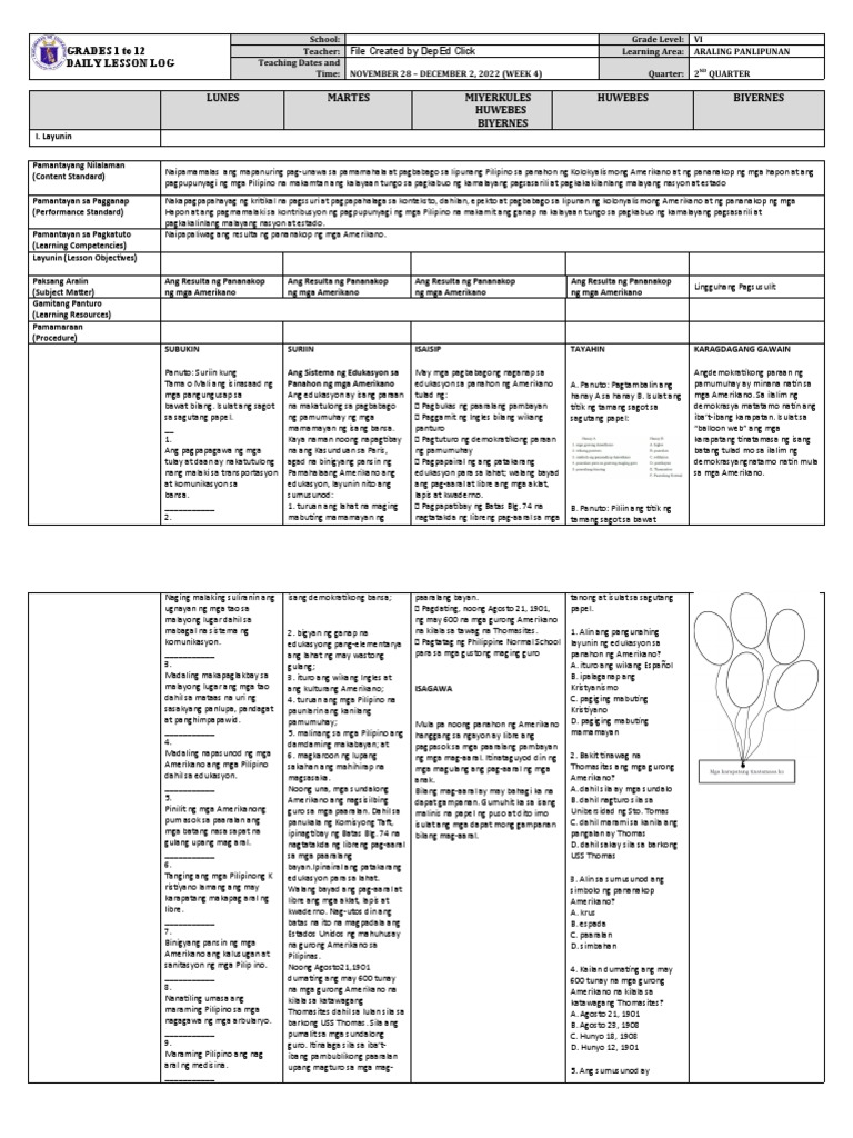 DLL - Araling Panlipunan 6 - Q2 - W4 | PDF
