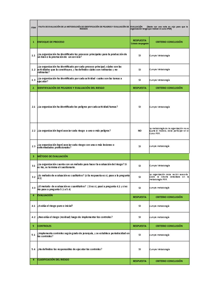 Anexo N°6 Pauta de Verificación Metodología IPER V01 | PDF | Riesgo | Evaluación
