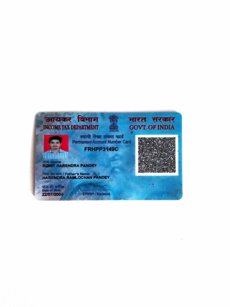 Permanent Account Number Card for Rohit Harendra Pandey Born on 22nd ...
