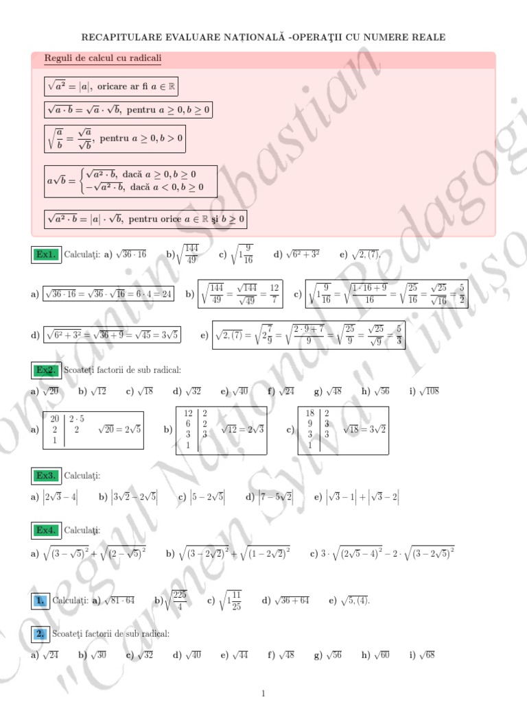 Operatii Cu Numere Reale 1 | PDF