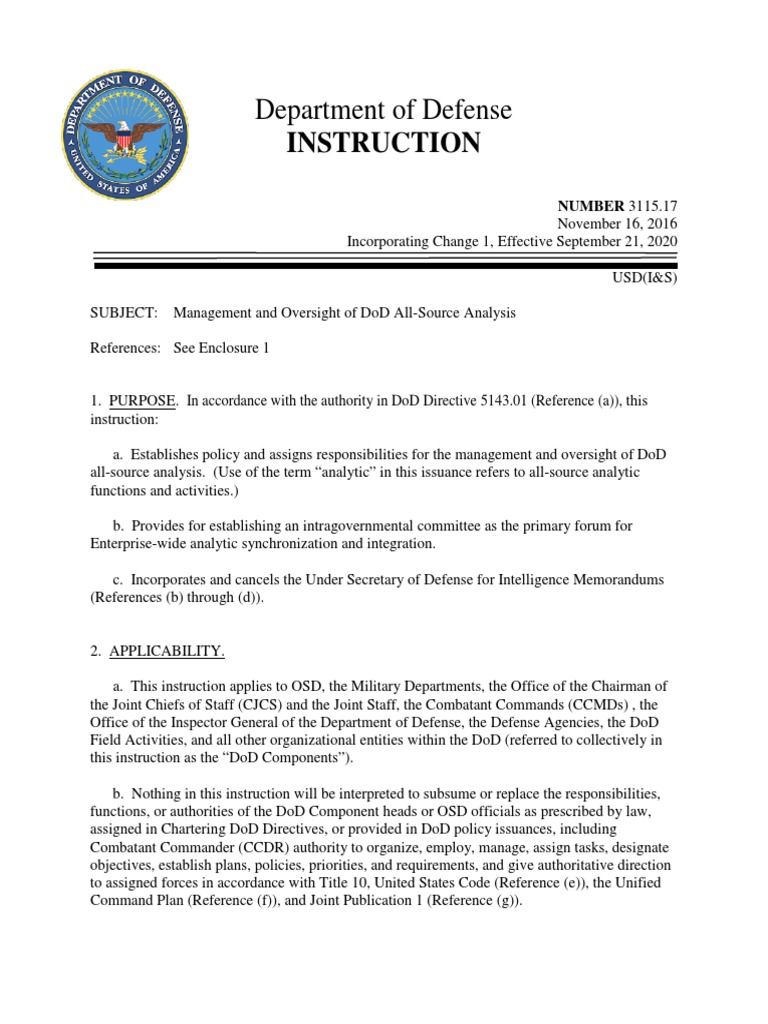 DOD-I 3115.17 2016 Management and Oversight of DoD All-Source Analysis ...
