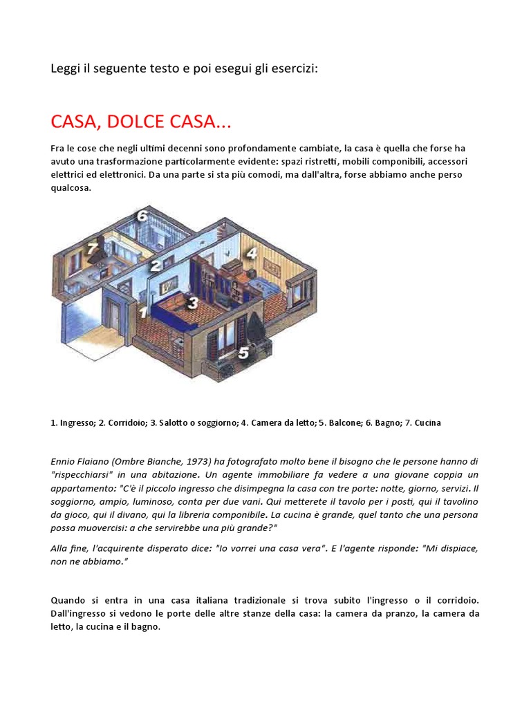 Lettura e Esercizi Su Casa, Genere Dei Nomi, Preposizioni Semplici e ...