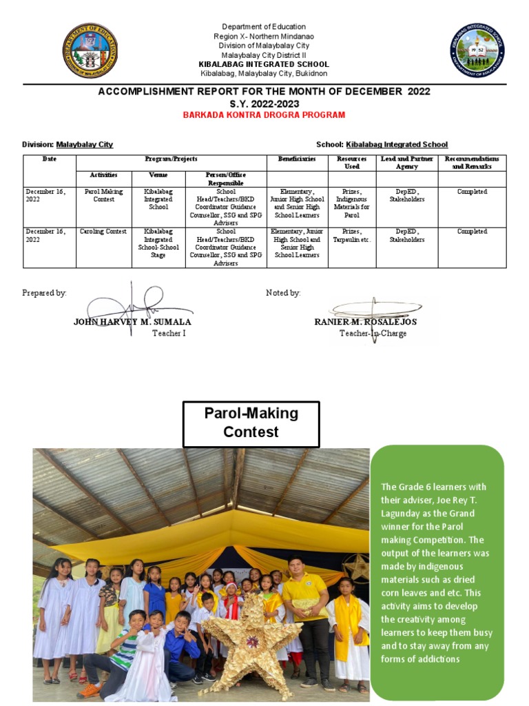 December 2022 Accomplishment Report | PDF