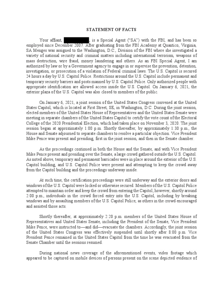 Michael Foy Statement of Facts | PDF | United States Capitol | Special ...